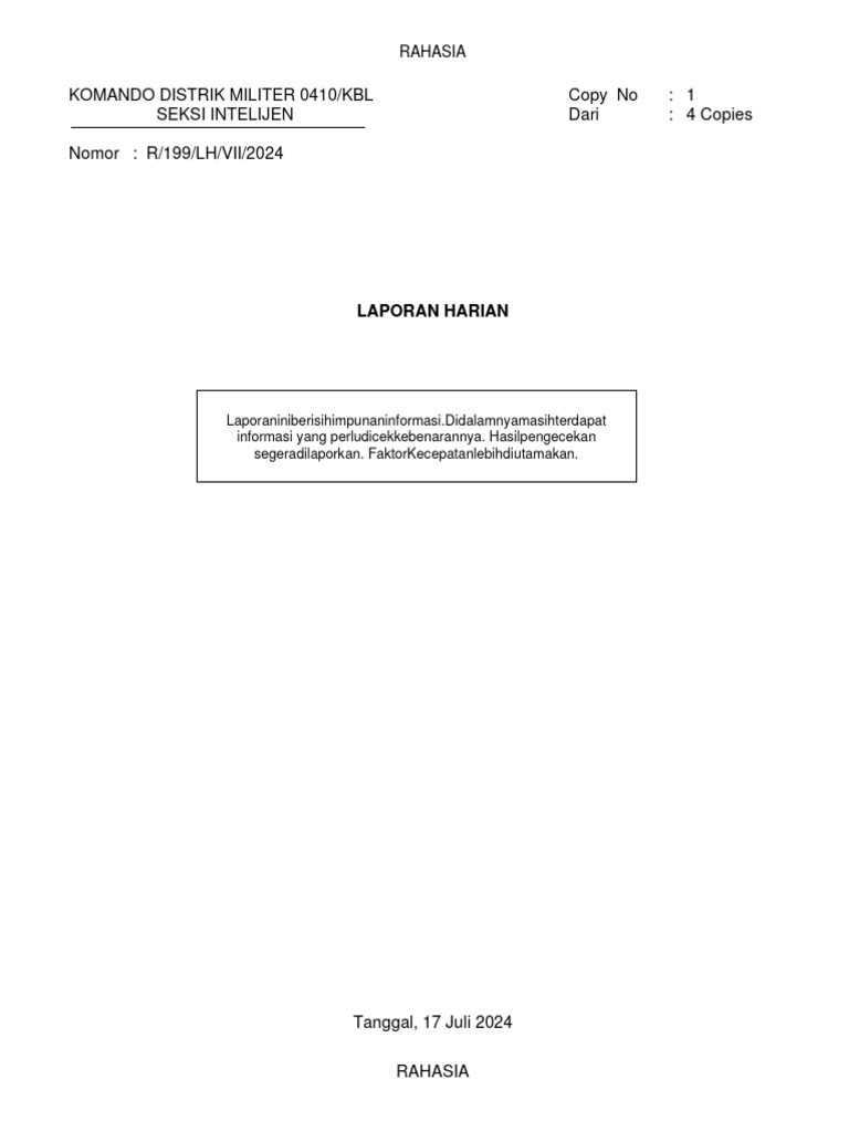 Laporan Harian Kodim 0410/KBL | PDF