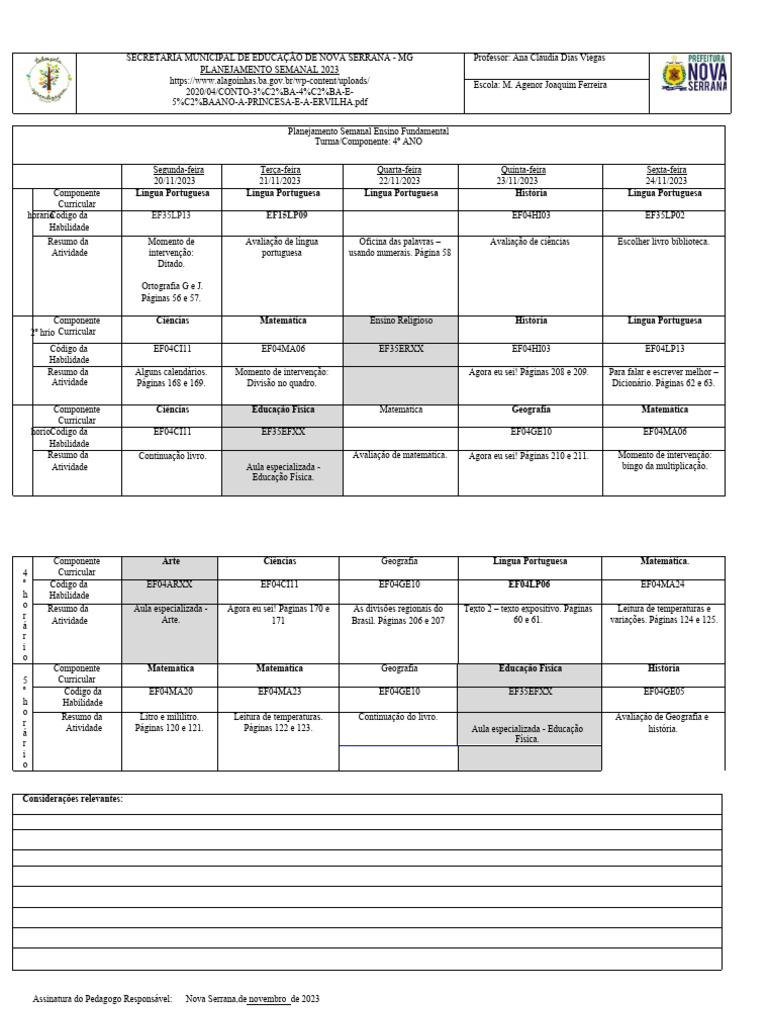 PLANO 4° ANO - | PDF | Science