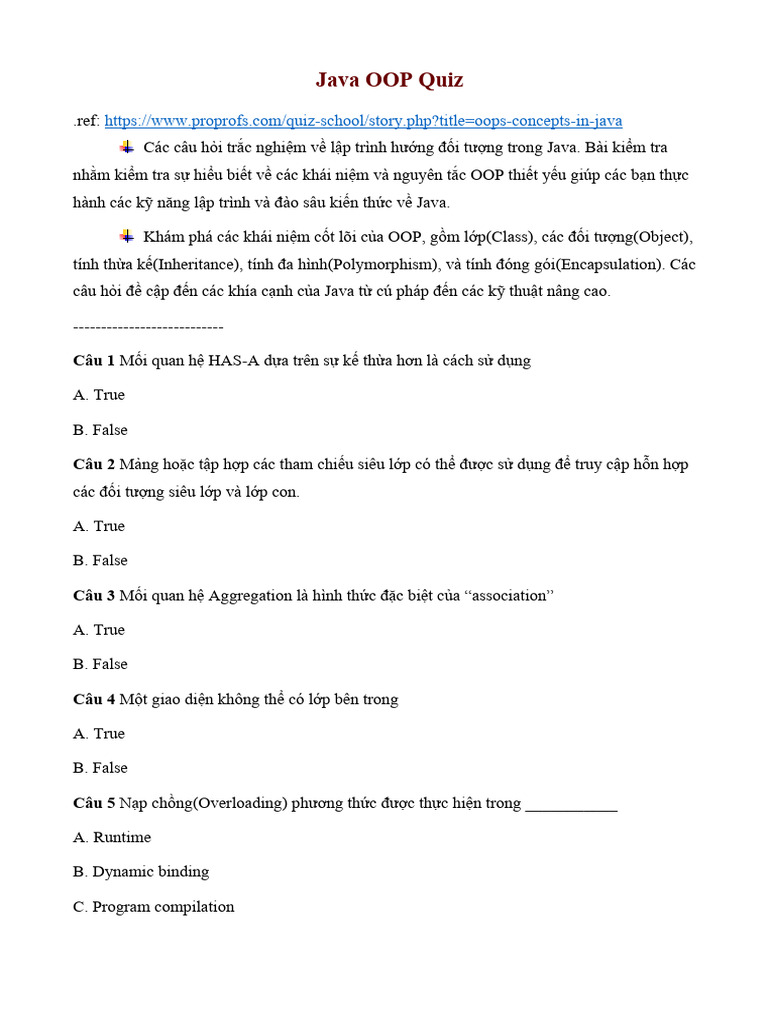 ÔN TẬP THI CUỐI KỲ OOP | PDF