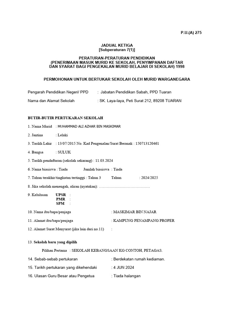 Borang - Mohammad Irfan Alam Bin Mappiase | PDF