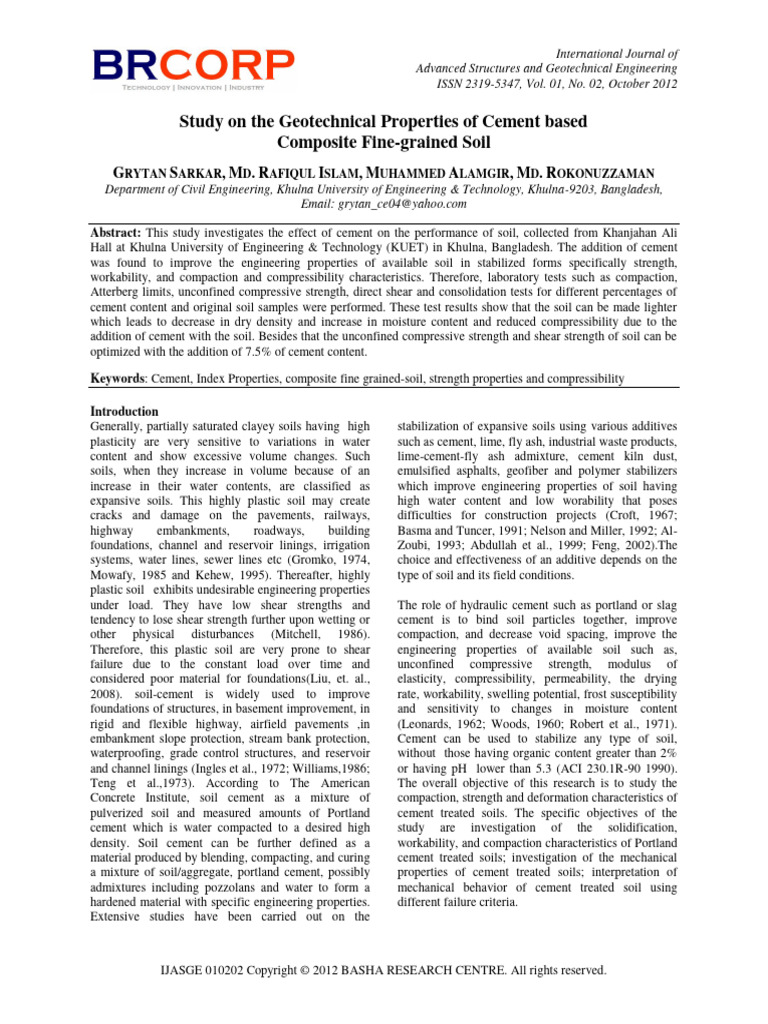 2012 Study On The Geotechnical Properties of Cement Based Composite Fine-Grained Soil | PDF ...