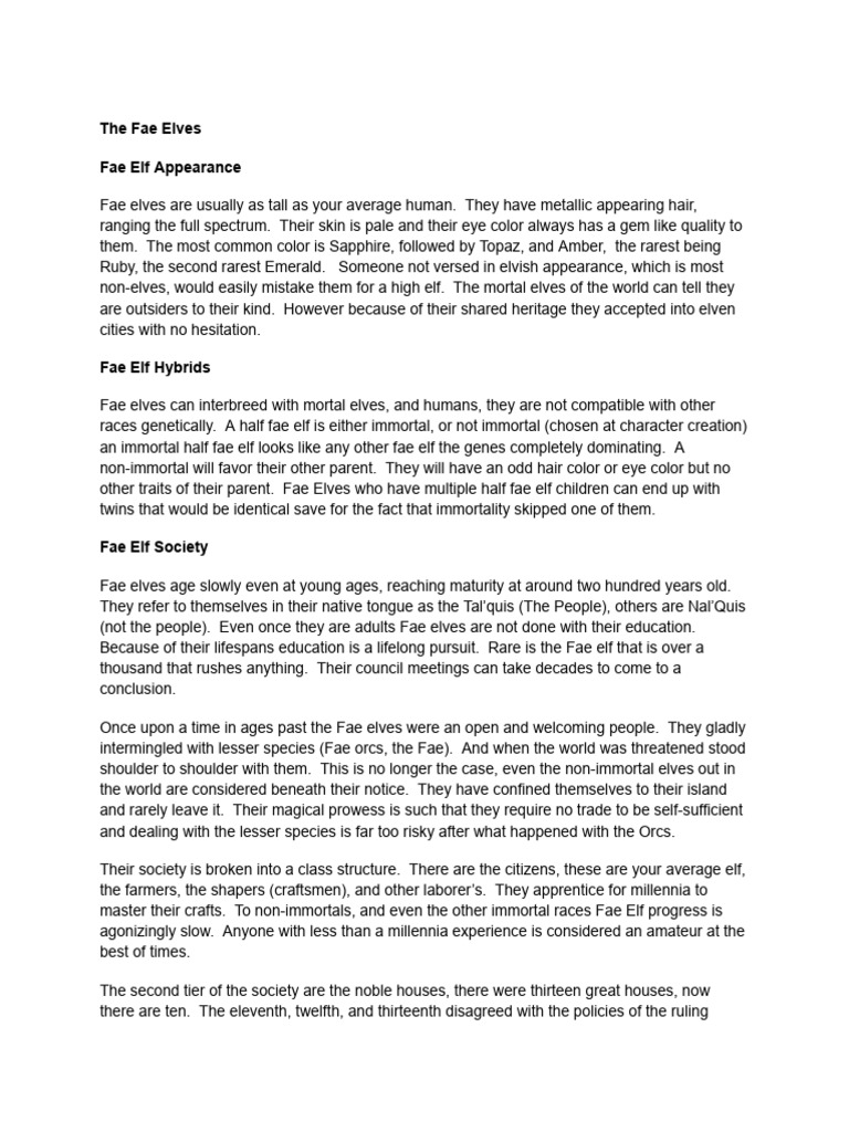 The Fae Elves | PDF | Elf (Dungeons & Dragons) | Elves