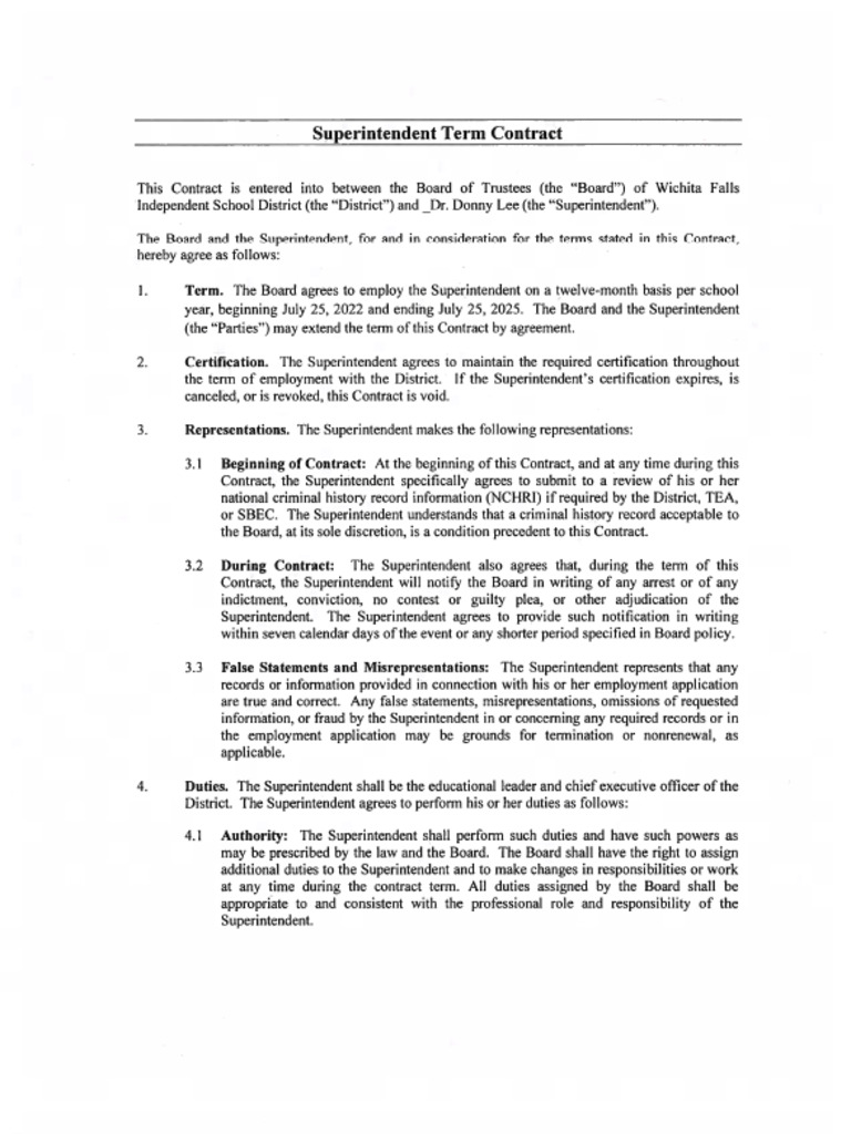 Signed Superintendent Contract | PDF