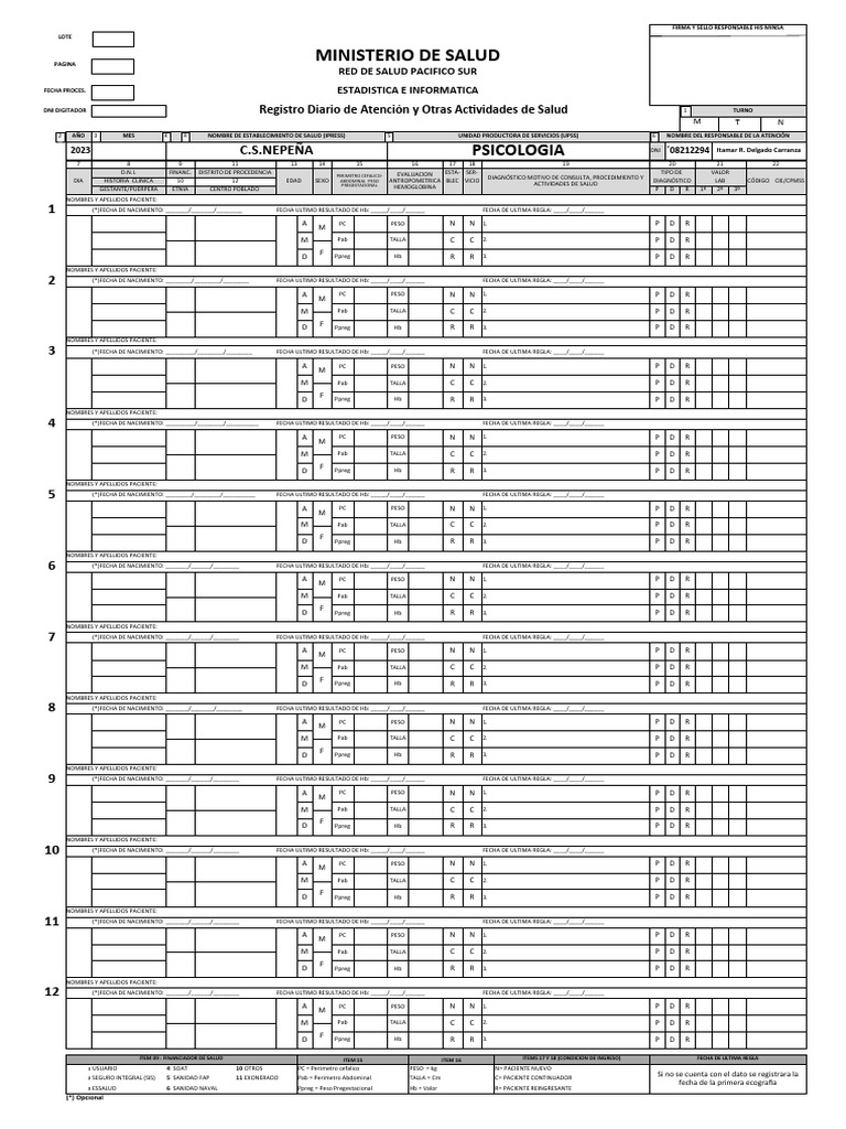 Formato HIS Nuevo 2023 Psicologia | PDF | Cuidado de la salud | Medicina