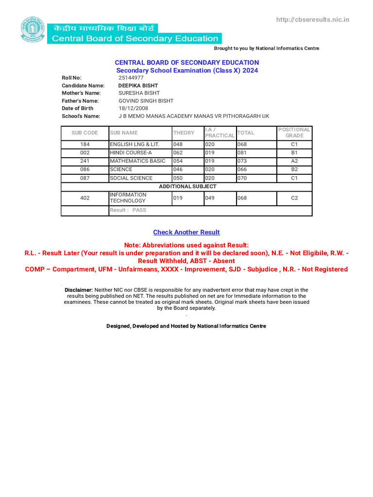 Secondary School Examination (Class X) 2024 | PDF | Adolescence | Schools
