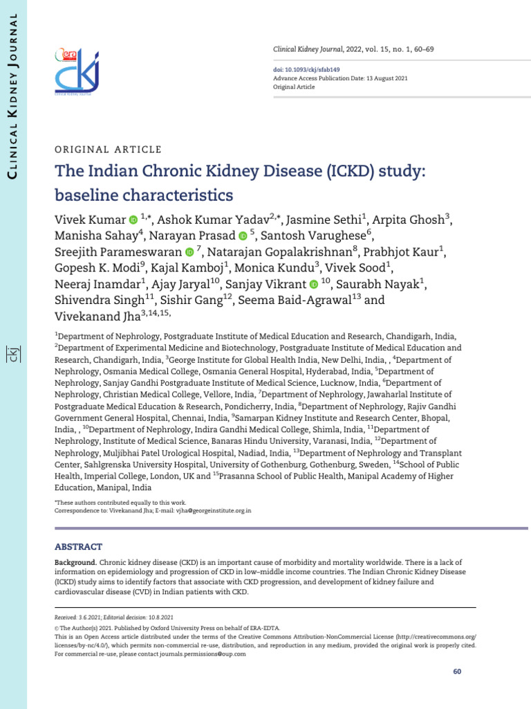CKD Baseline | PDF | Chronic Kidney Disease | Medicine