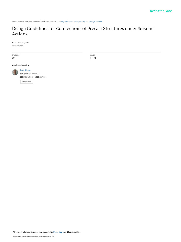 Precast Structures Seismic Connection Guidelines | PDF | Ductility | Fracture