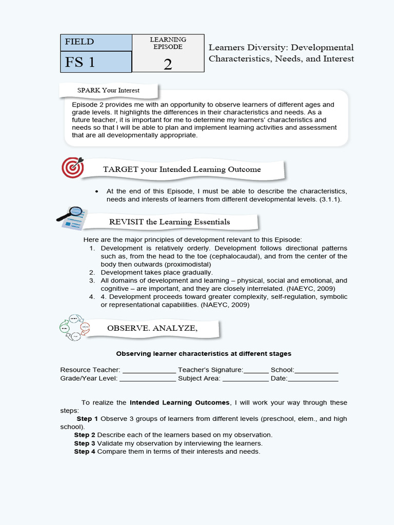 Observation Sheet 2 | PDF | Learning | Affect (Psychology)