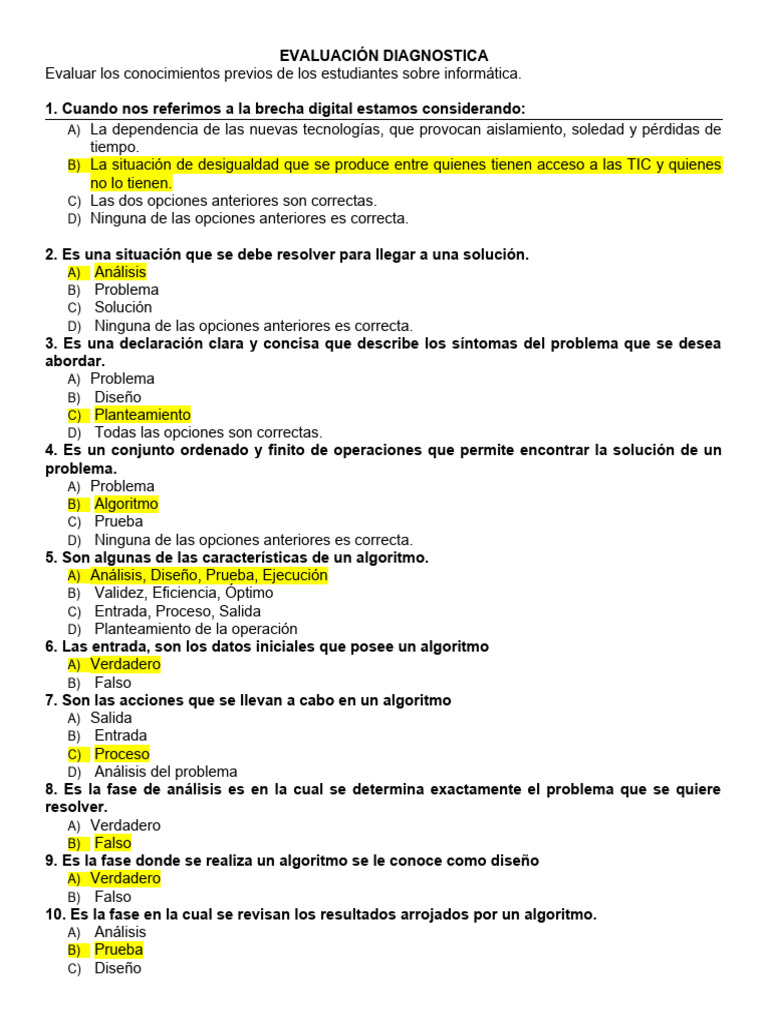 Cuestionario Diagnostico | PDF | Programa de computadora | Programación
