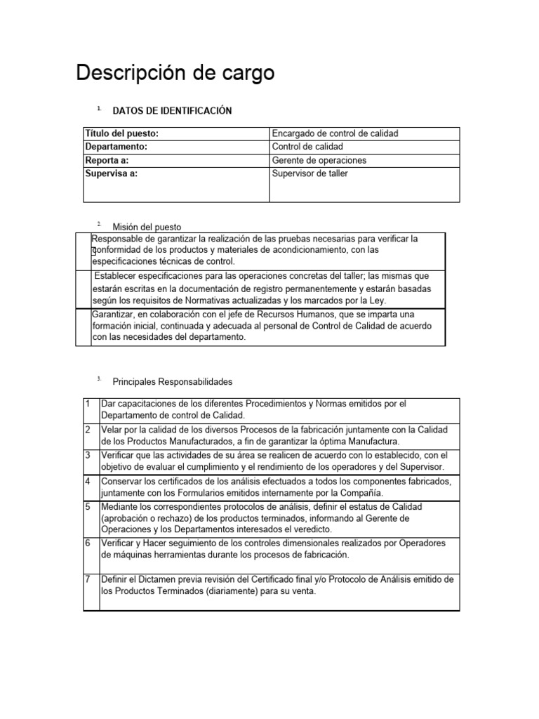 Descripción de Cargo | PDF | Calidad (comercial) | Business