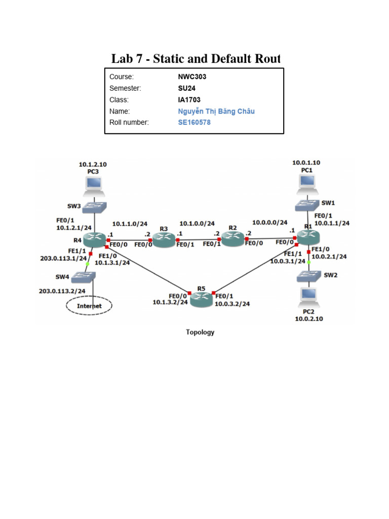 Lab 7 - Static and Default Routes | PDF | Ip Address | Internet