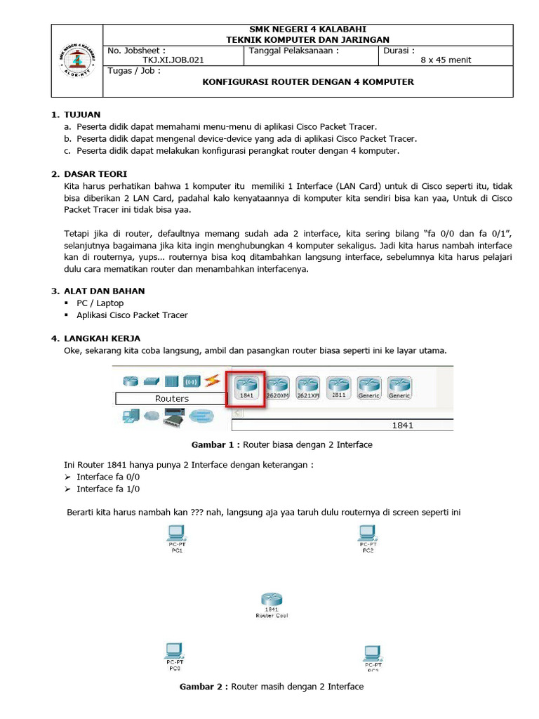 JS13. Konfigurasi Router Dengan 4 PC | PDF