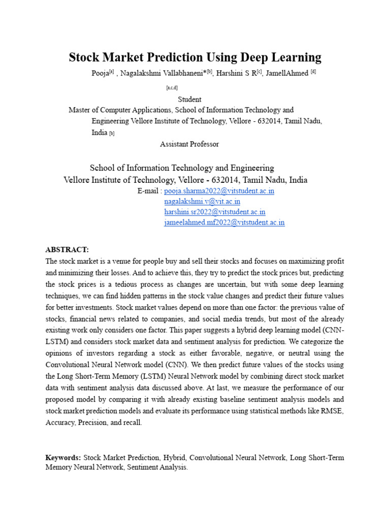 Stock Market Prediction Using Deep Learning | PDF | Artificial Neural ...