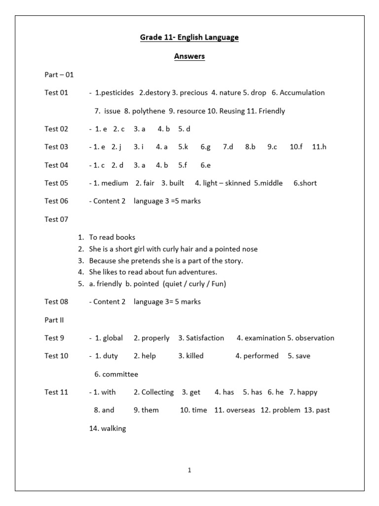 Grade 11-English Answers | PDF