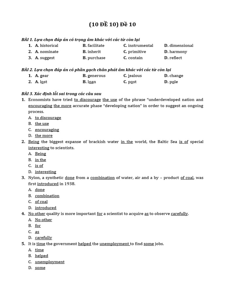 TA10 - Đề 10 + KEYS | PDF
