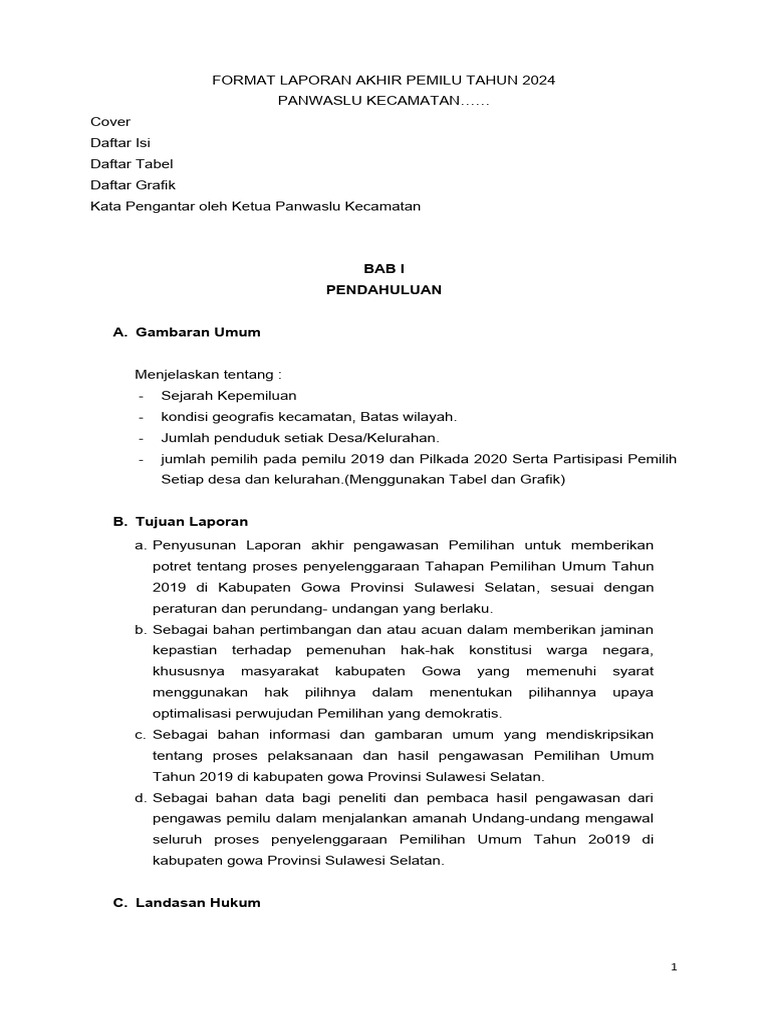 Format Laporan Komprehensif Pelaksanaan Dan Pengawasan Pemilihan 2024 L ...