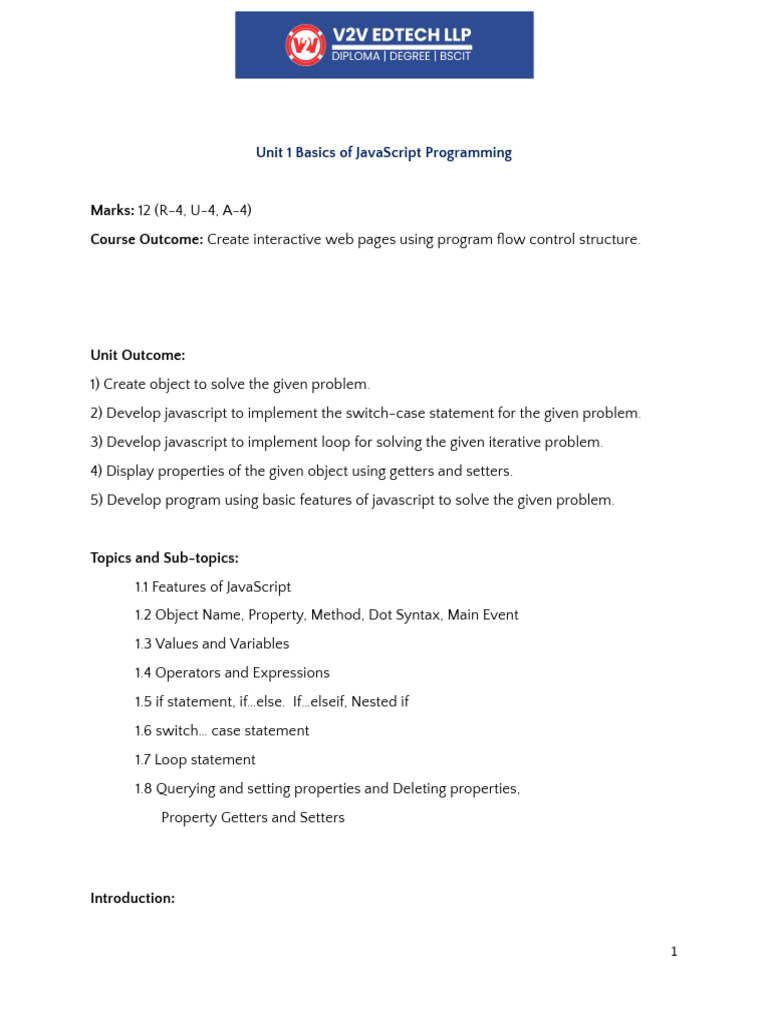 Unit1 Basics of JavaScript | PDF | Dynamic Web Page | Java Script Unit1 Basics of JavaScript | PDF | Dynamic Web Page | Java Script