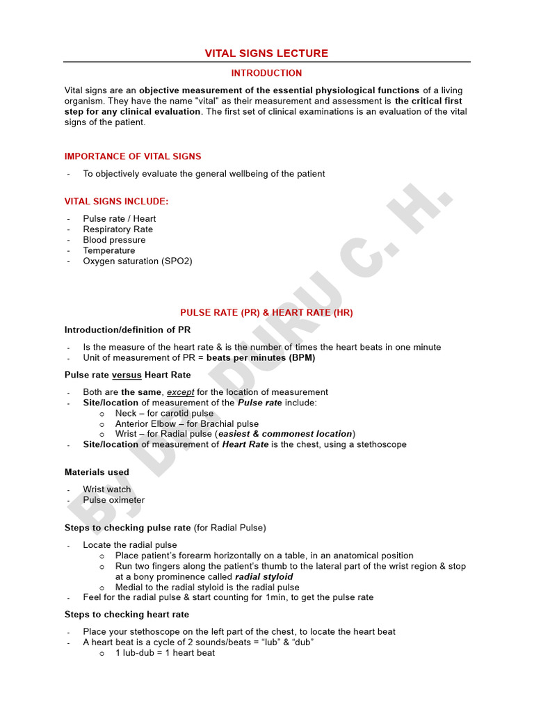 Vital Signs Lecture | PDF | Pulse | Blood Pressure