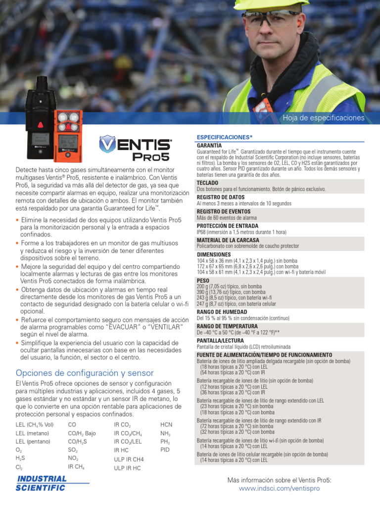 Ventis Pro 5 - Datasheet Español | PDF | Metano | Dióxido de carbono