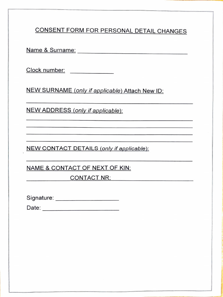 Consent To Change Personal Details | PDF