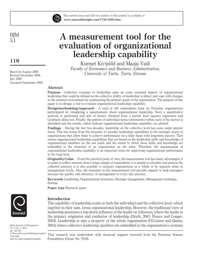 A Measurement Tool For The Eva | PDF | Leadership | Cronbach's Alpha