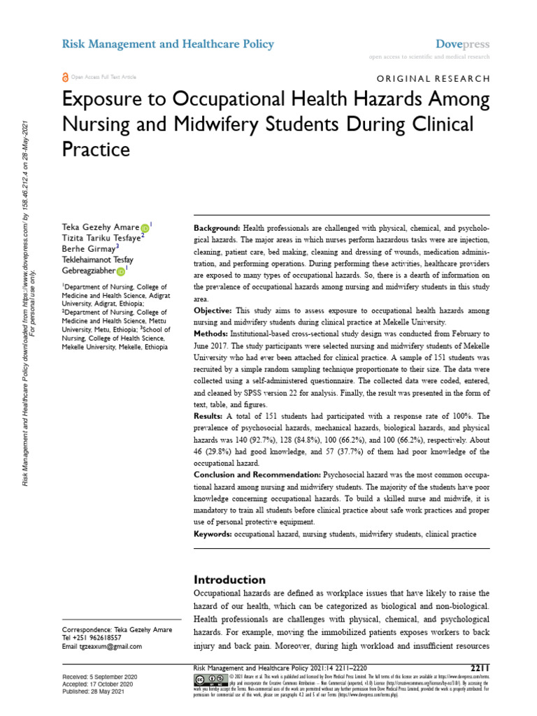 Nursing Students' Hazard Exposure | PDF | Nursing | Health Professional