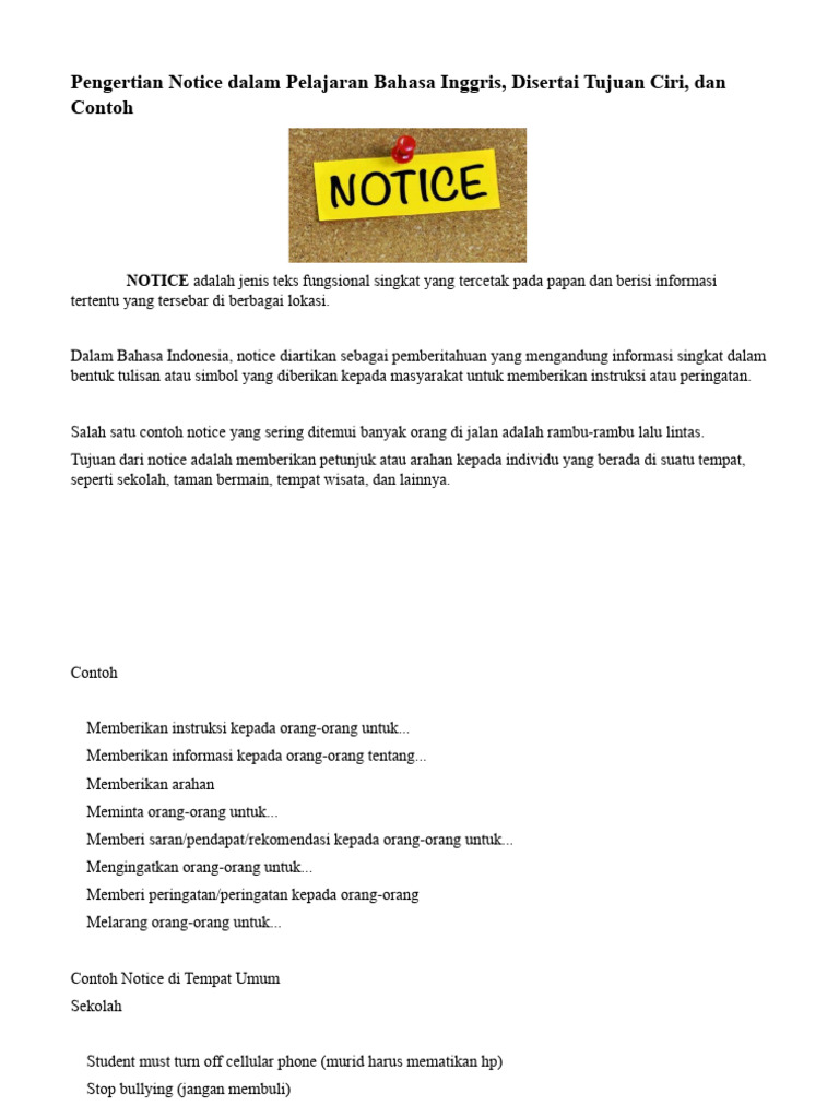 Pengertian Notice Dalam Pelajaran Bahasa Inggris | PDF