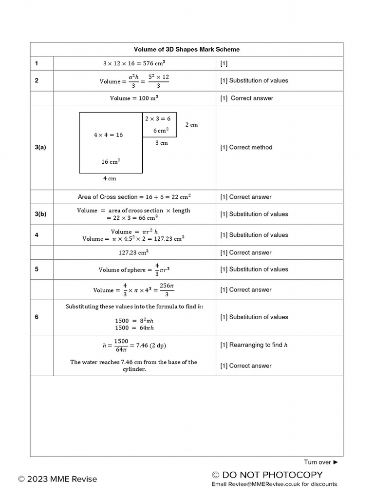 Volume-of-3D-shapes-Answers-MME | Download Free PDF | Volume | Area