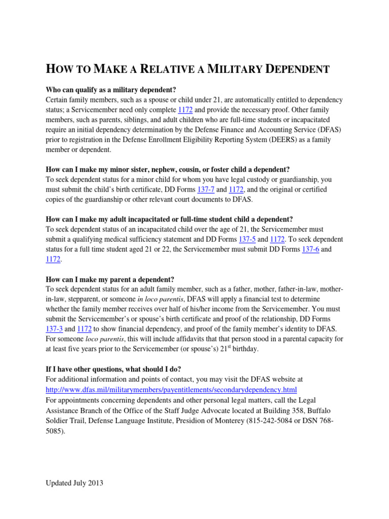 How to Establish Military Dependent Status | PDF | Legal Guardian ...