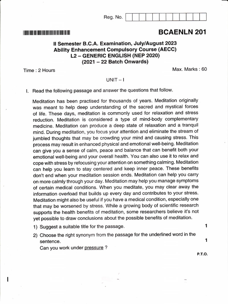 NEP BCA II Sem English | PDF | Meditation | Relaxation (Psychology) NEP BCA II Sem English | PDF | Meditation | Relaxation (Psychology)