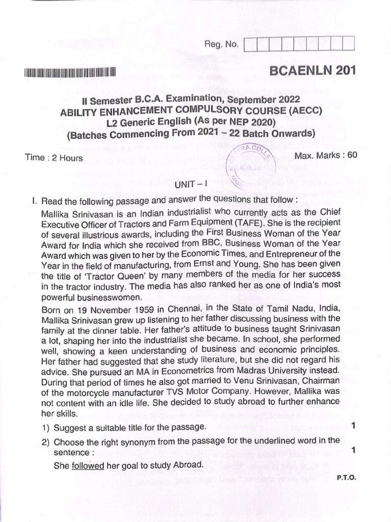 NEP BCA II Sem Generic English (AECC) | PDF