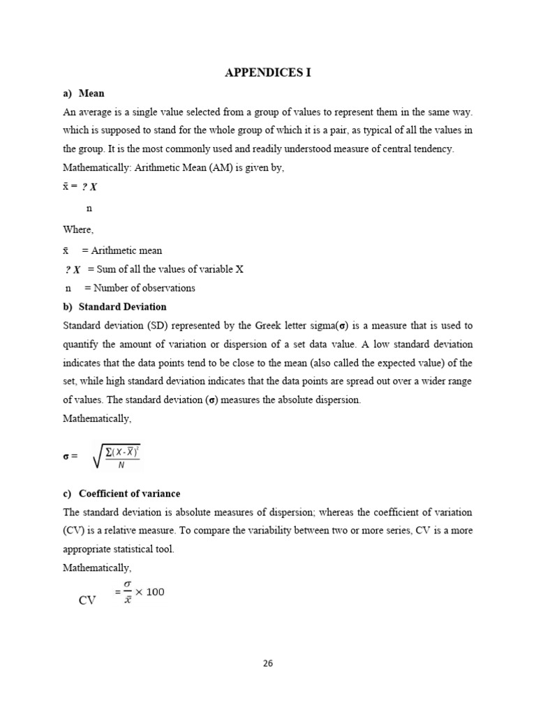 APPENDICES I | PDF | Standard Deviation | Coefficient Of Variation