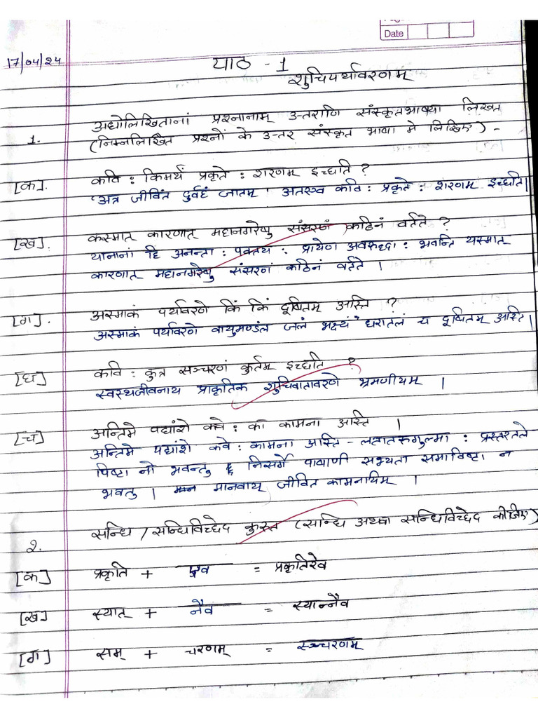 Sanskrit Work for Class 10th | PDF