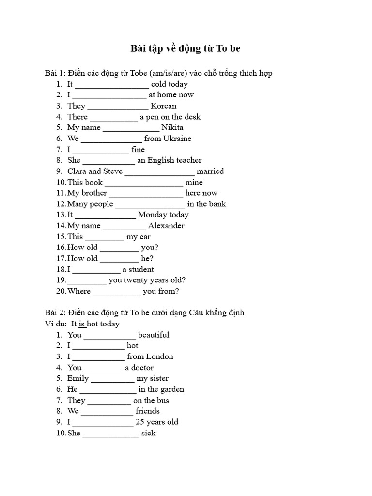 Bài Tập Về Động Từ Tobe | PDF
