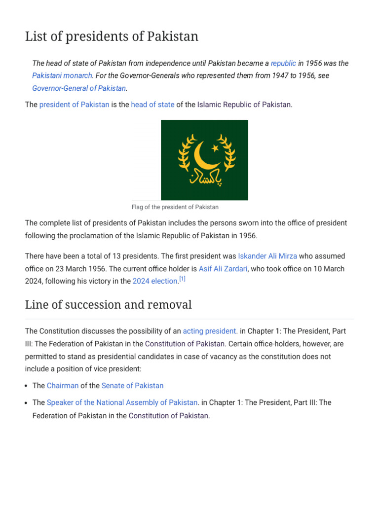 List of Presidents of Pakistan - Wikipedia | PDF | Pakistan | Politics ...