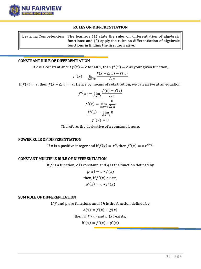 (Week 8) Basic Calculus Workbook | PDF | Derivative | Function (Mathematics)