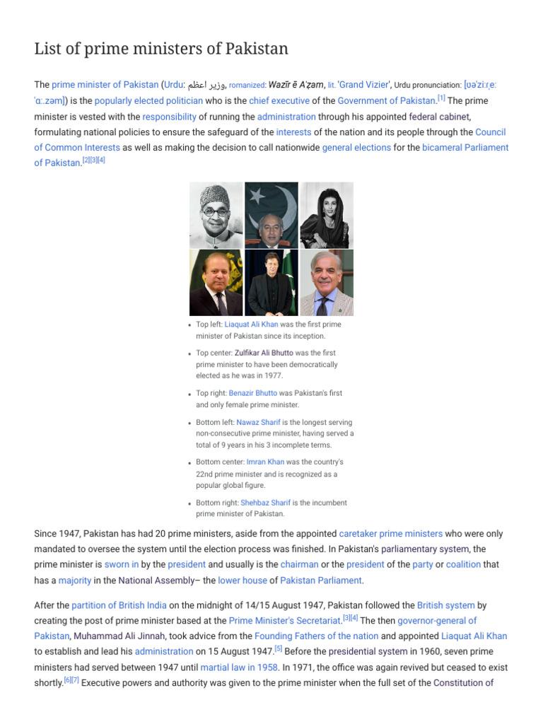 List of Prime Ministers of Pakistan - Wikipedia | PDF | Nawaz Sharif ...