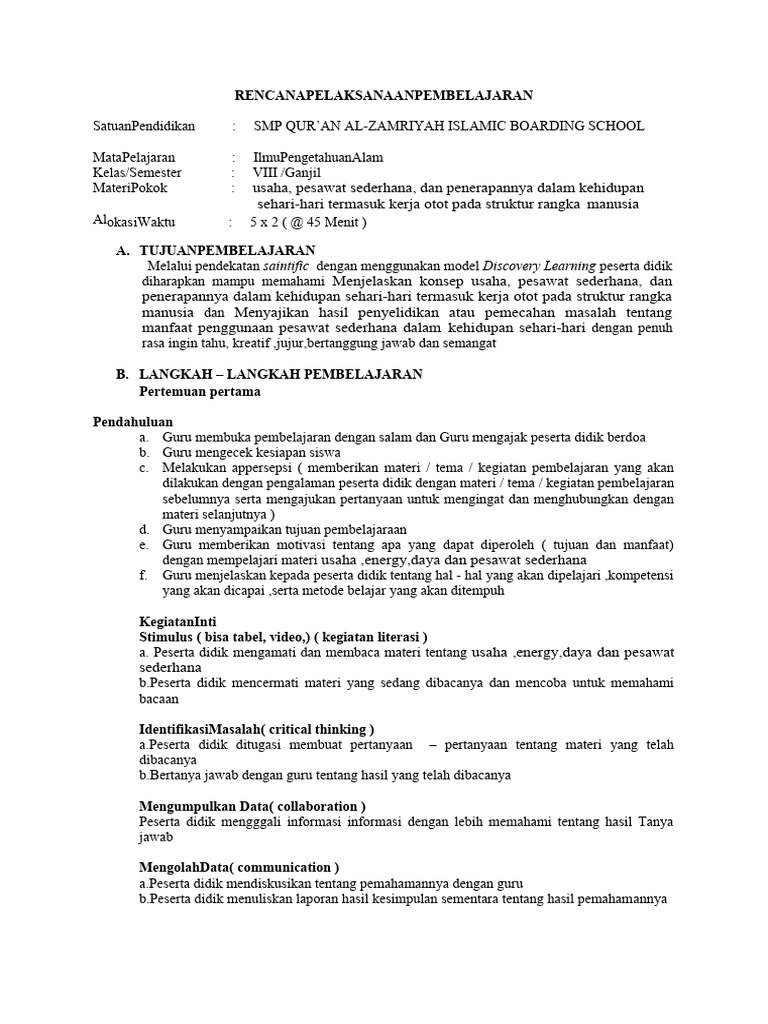 RPP 8 Ganjil Usaha Dan Pesawat Sederhana | PDF