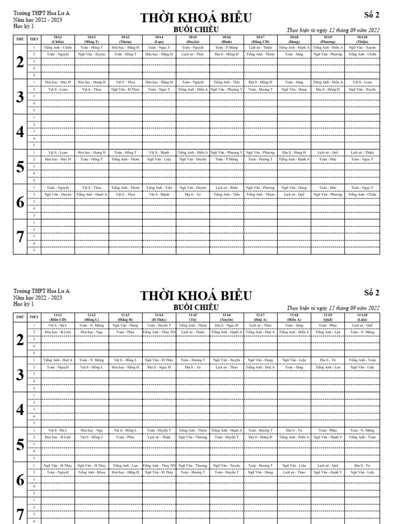 TKB Chieu So 2 Toan Truong | PDF