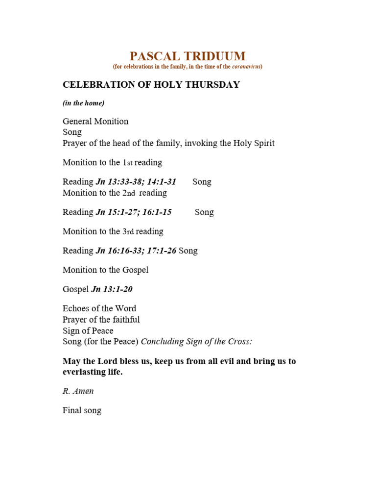 Pascal Triduum: Celebration of Holy Thursday | PDF | Prayer | Jesus