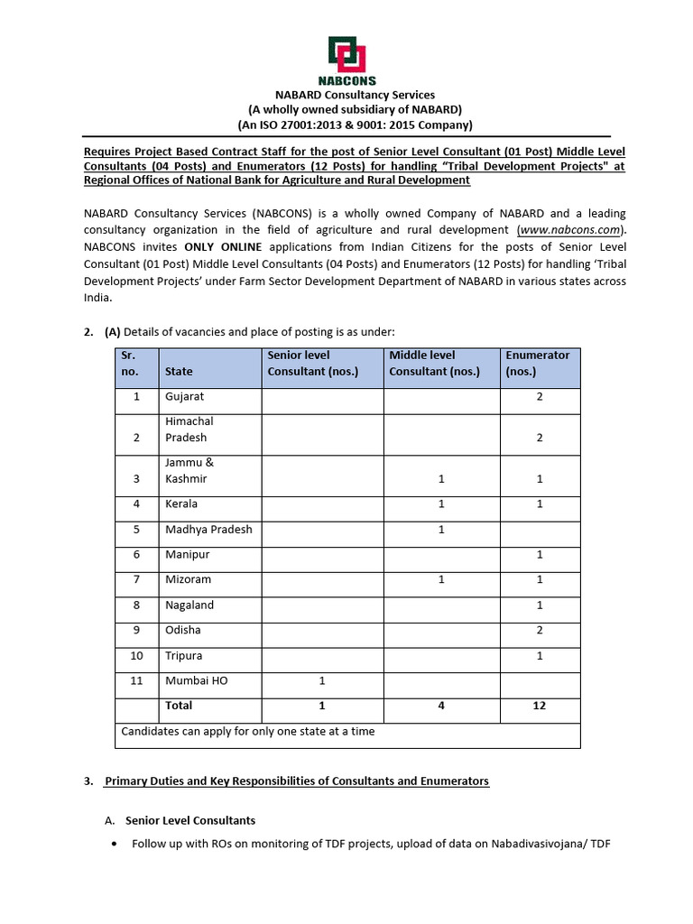 NABCONS Recruitment for Consultants 2024 | PDF | Per Diem | Workweek ...
