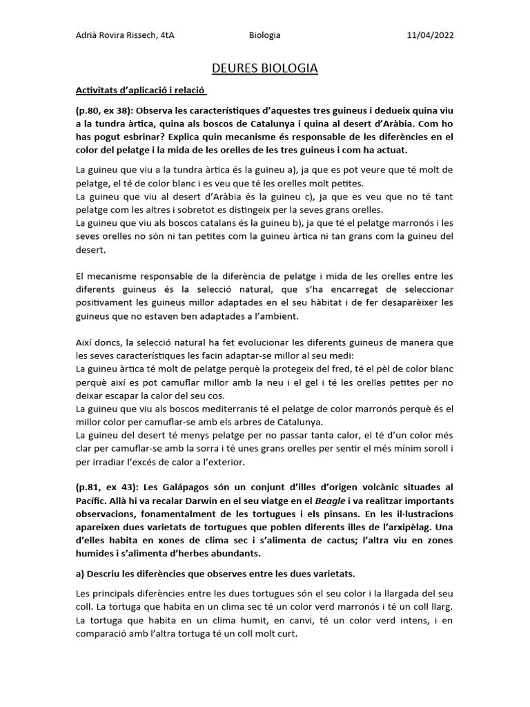 Deures Biologia Semana Santa | PDF