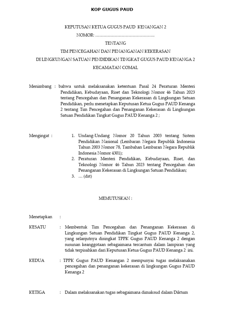 Contoh SK PPKS Jenjang Paud | PDF