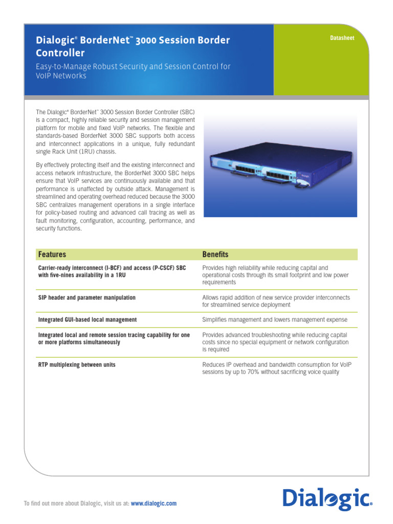 Bordernet 3000 SBC Ds | PDF | Session Initiation Protocol | Voice Over Ip