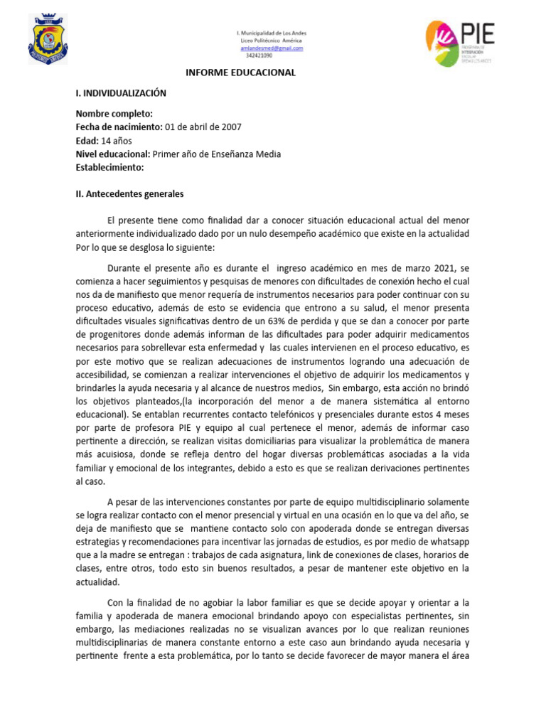 Informe Educacional | PDF | Enseñando | Aprendizaje