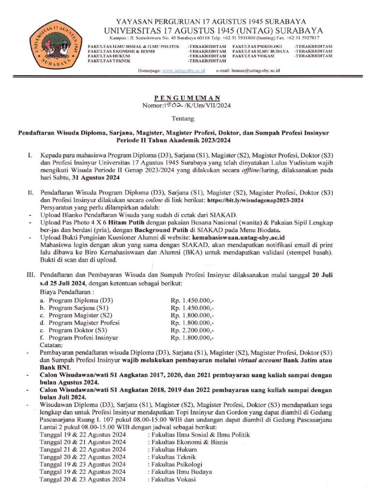 1502-K-Um - VII-2024 Pengumuman Pendaftaran Wisuda D3, S1, S2, Magister ... 1502-K-Um - VII-2024 Pengumuman Pendaftaran Wisuda D3, S1, S2, Magister ...