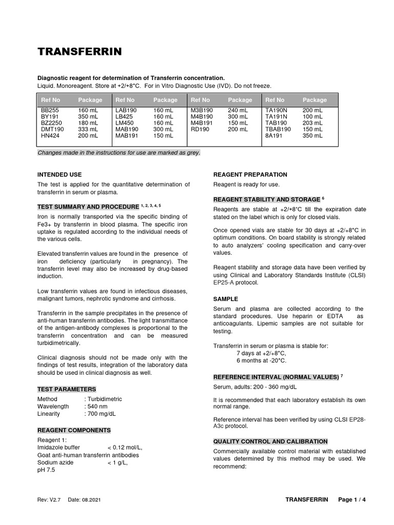 3482-Transferrin v2.7 en | PDF | Blood Plasma | Iron
