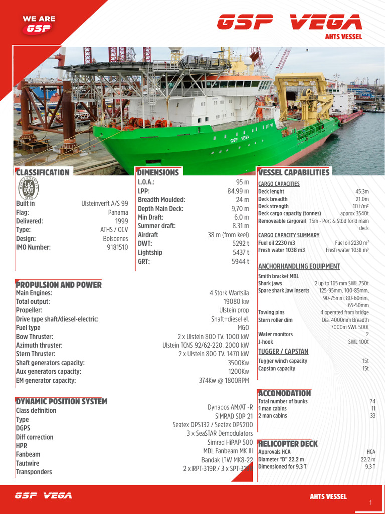 GSP VEGA - Short Spec | PDF | Marine Propulsion | Ships GSP VEGA - Short Spec | PDF | Marine Propulsion | Ships