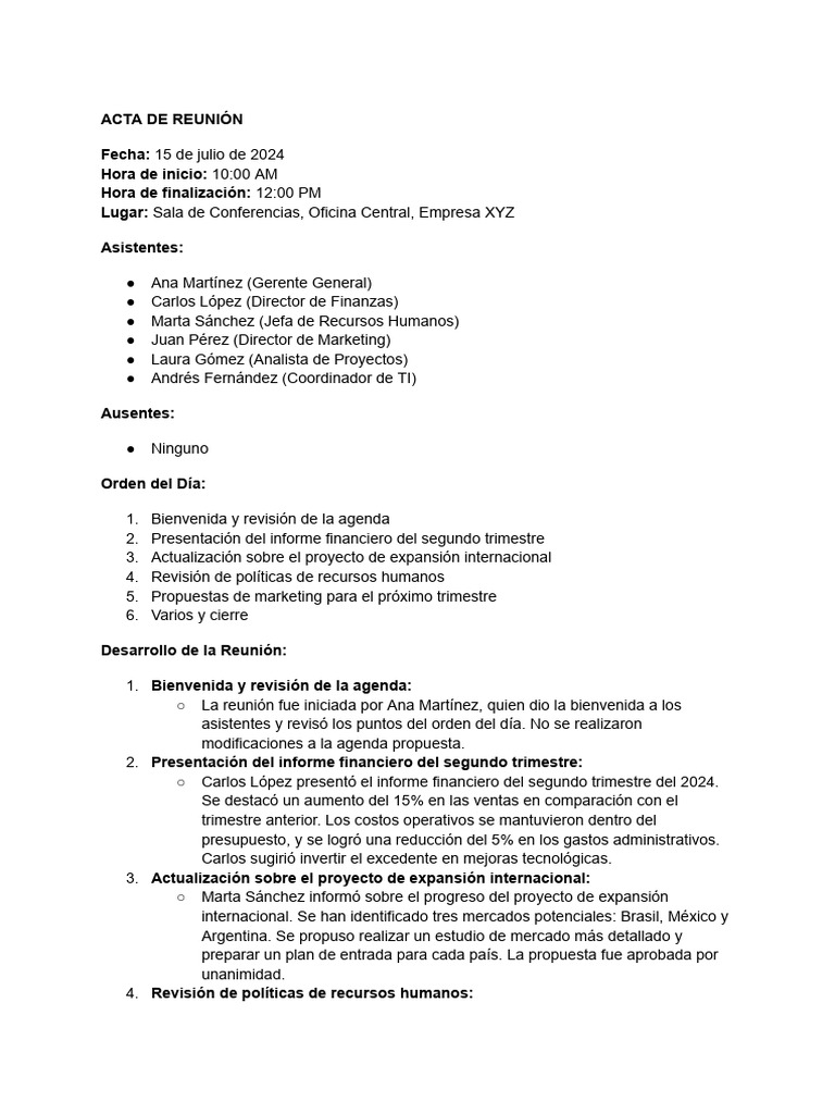 Acta Ejemplo | PDF | Marketing | Economias