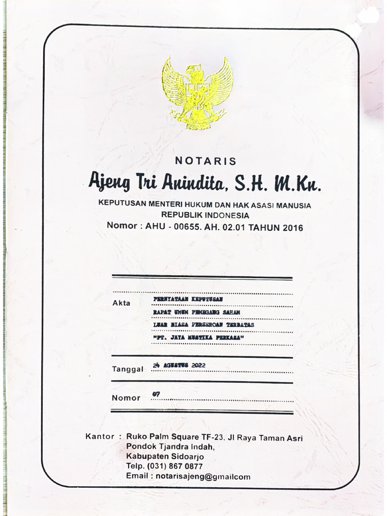 Akta PKR RUPS PT. JAYA MUSTIKA PERKASA | PDF